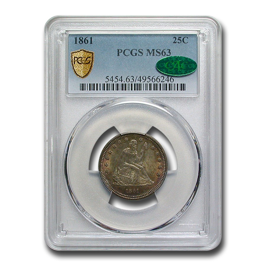 1861 Liberty Seated Quarter MS-63 PCGS CAC