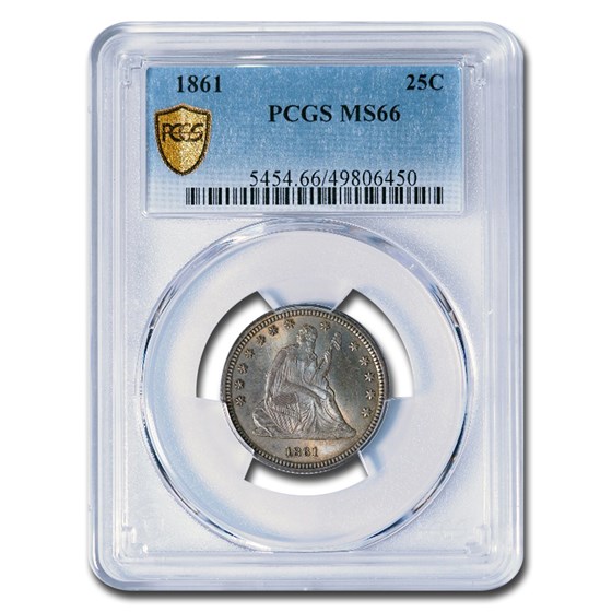 1861 Liberty Seated Quarter MS-66 PCGS