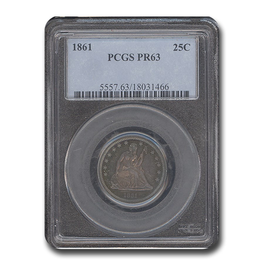 1861 Liberty Seated Quarter PR-63 PCGS