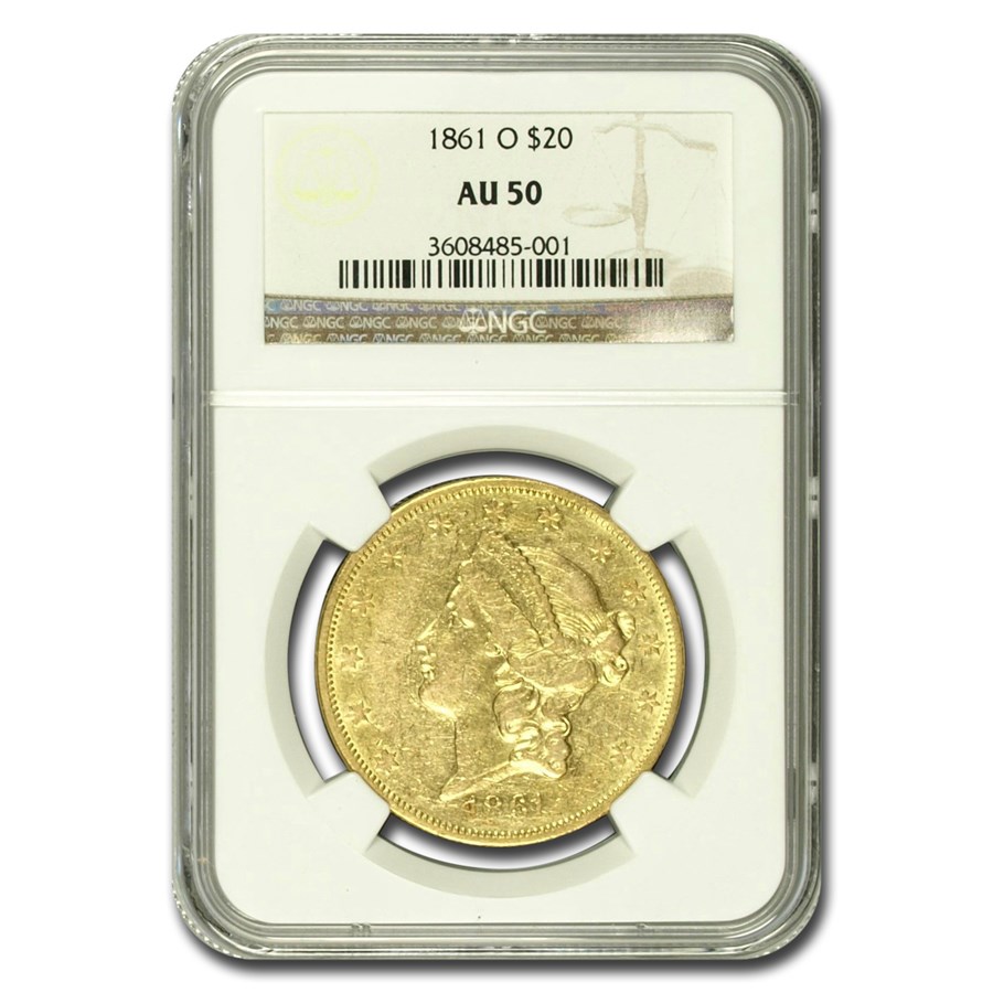 Buy 1861-O $20 Liberty Gold Double Eagle AU-50 NGC | APMEX