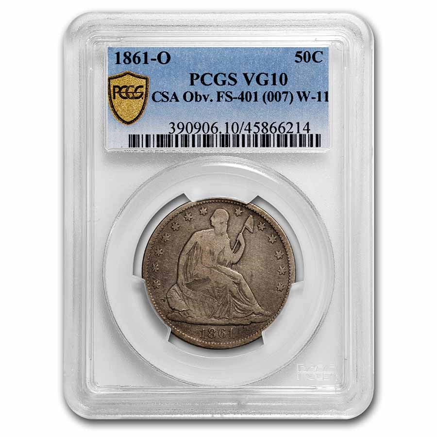 Buy 1861-O Liberty Seated Half Dollar VG-10 PCGS (CSA Obverse) | APMEX