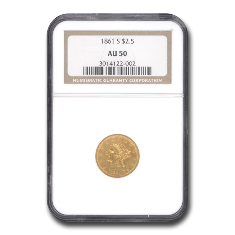 1861-S $2.50 Liberty Gold Quarter Eagle AU-50 NGC