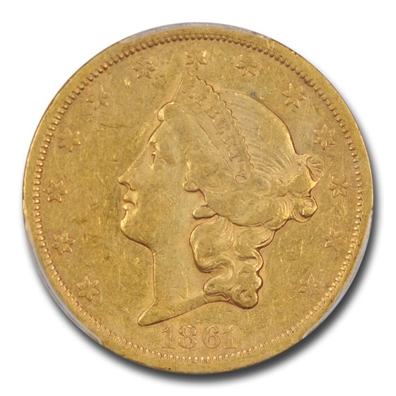 Buy 1861-S $20 Liberty Gold Double Eagle AU-50 PCGS (Paquet Rev) | APMEX