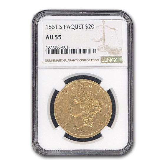 Buy 1861-S $20 Liberty Gold Double Eagle AU-55 NGC (Paquet Reverse) | APMEX