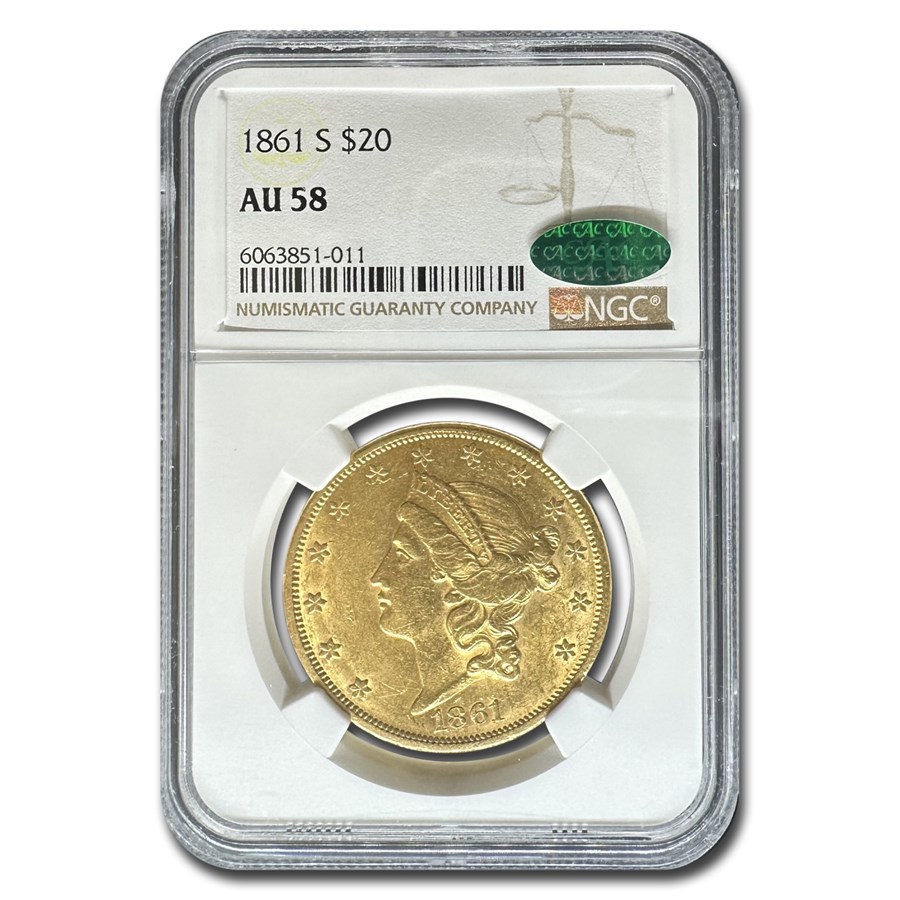 Buy 1861-S $20 Liberty Gold Double Eagle AU-58 NGC CAC | APMEX