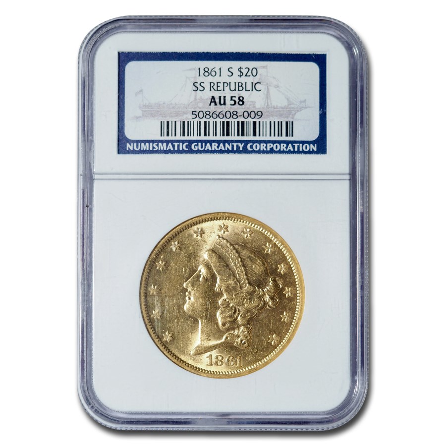 Buy 1861-S $20 Liberty Gold Double Eagle AU-58 NGC (SS Cen. America) | APMEX