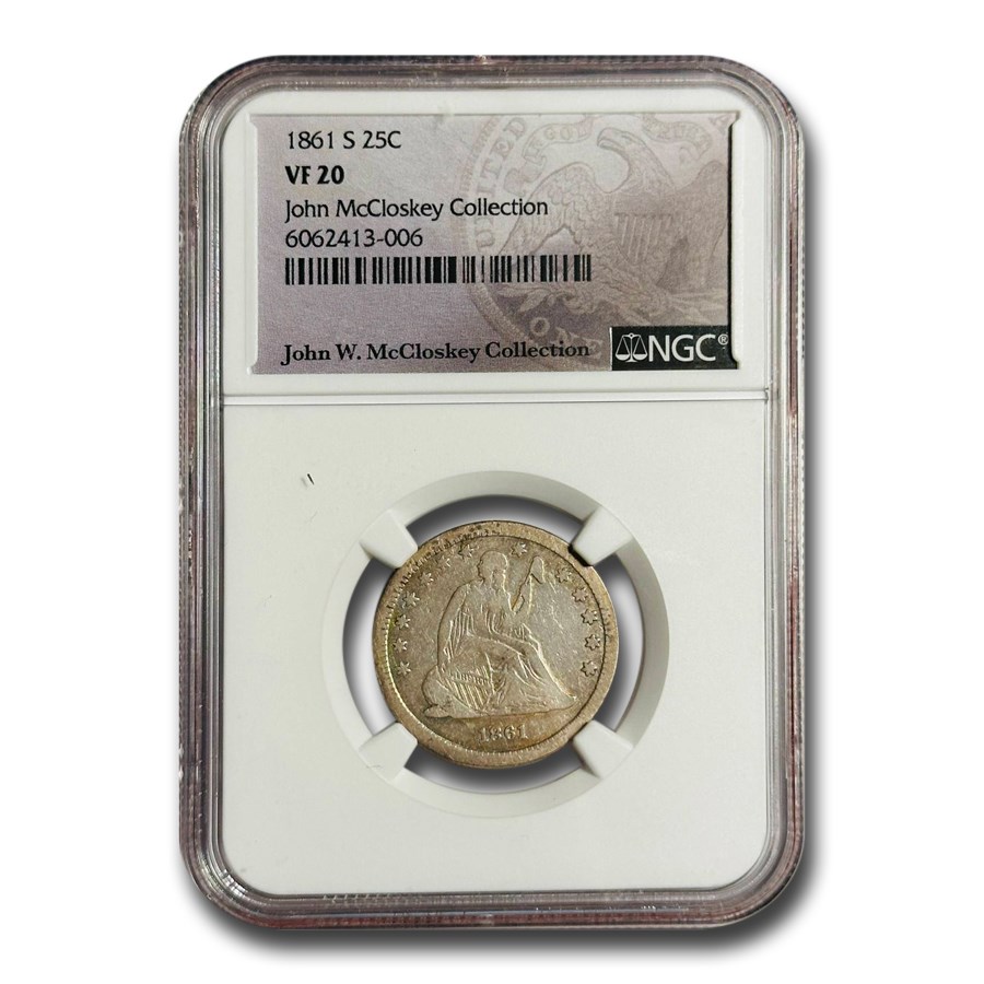 1861-S Liberty Seated Quarter VF-20 NGC