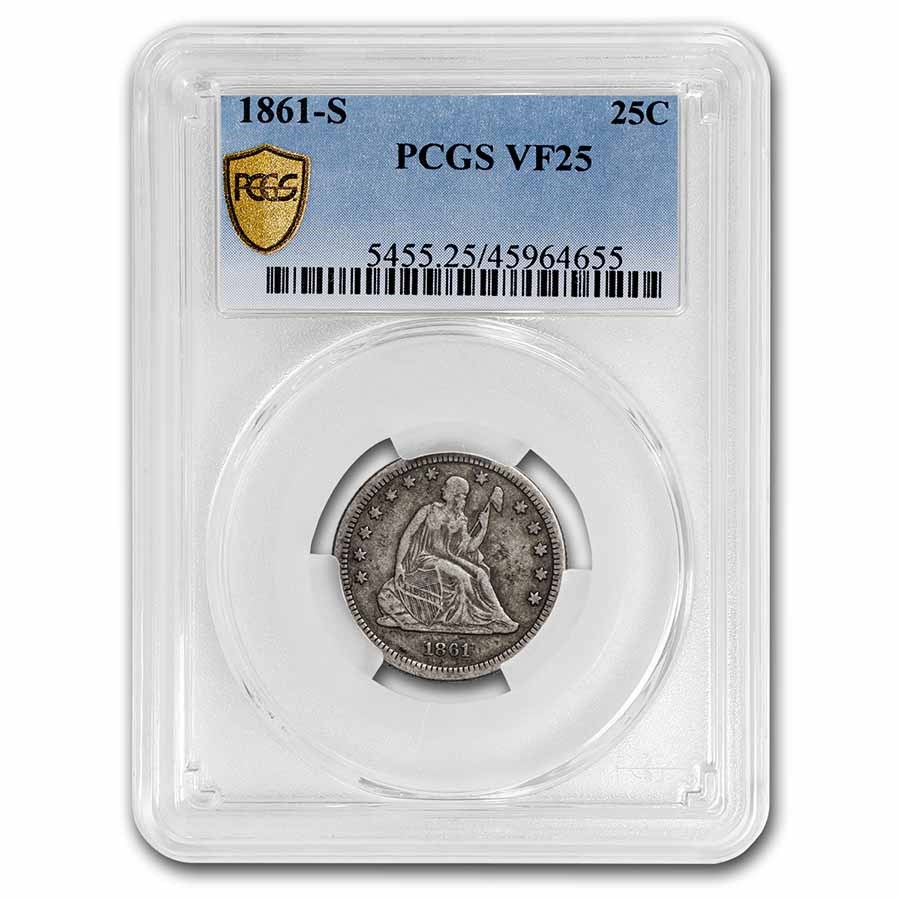 Buy 1861-S Liberty Seated Quarter VF-25 PCGS | APMEX