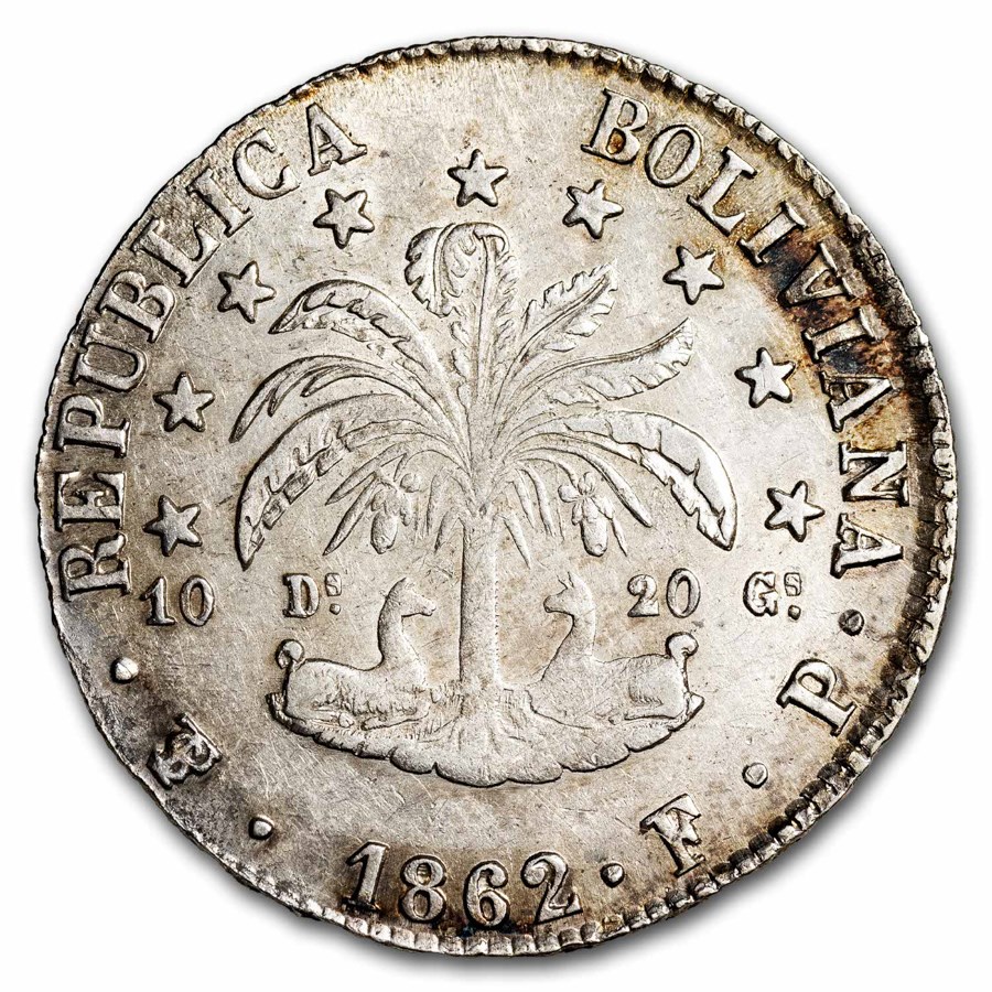 1862-PTS FP Bolivia Silver 8 Soles AU