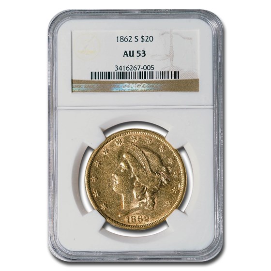 Buy 1862-S $20 Liberty Gold Double Eagle AU-53 NGC | APMEX