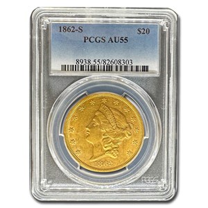 Buy 1862-S $20 Liberty Gold Double Eagle AU-55 PCGS | APMEX