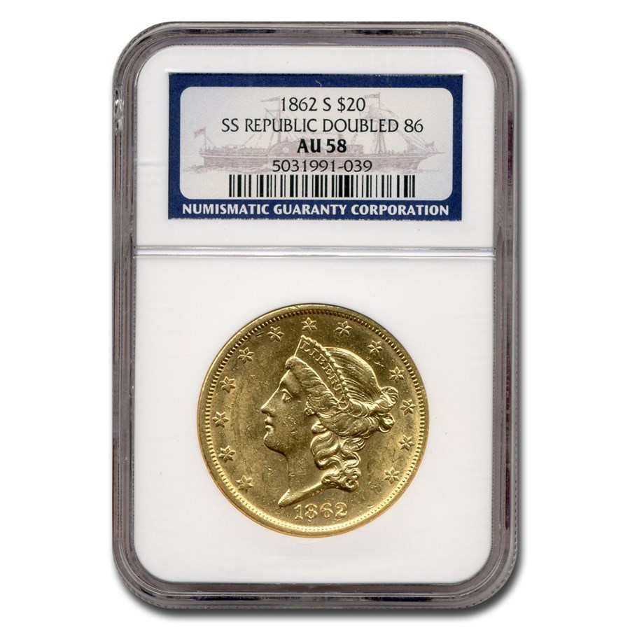 Buy 1862-S $20 Lib Gold Dbl Eagle AU-58 SS Cen Amer | APMEX