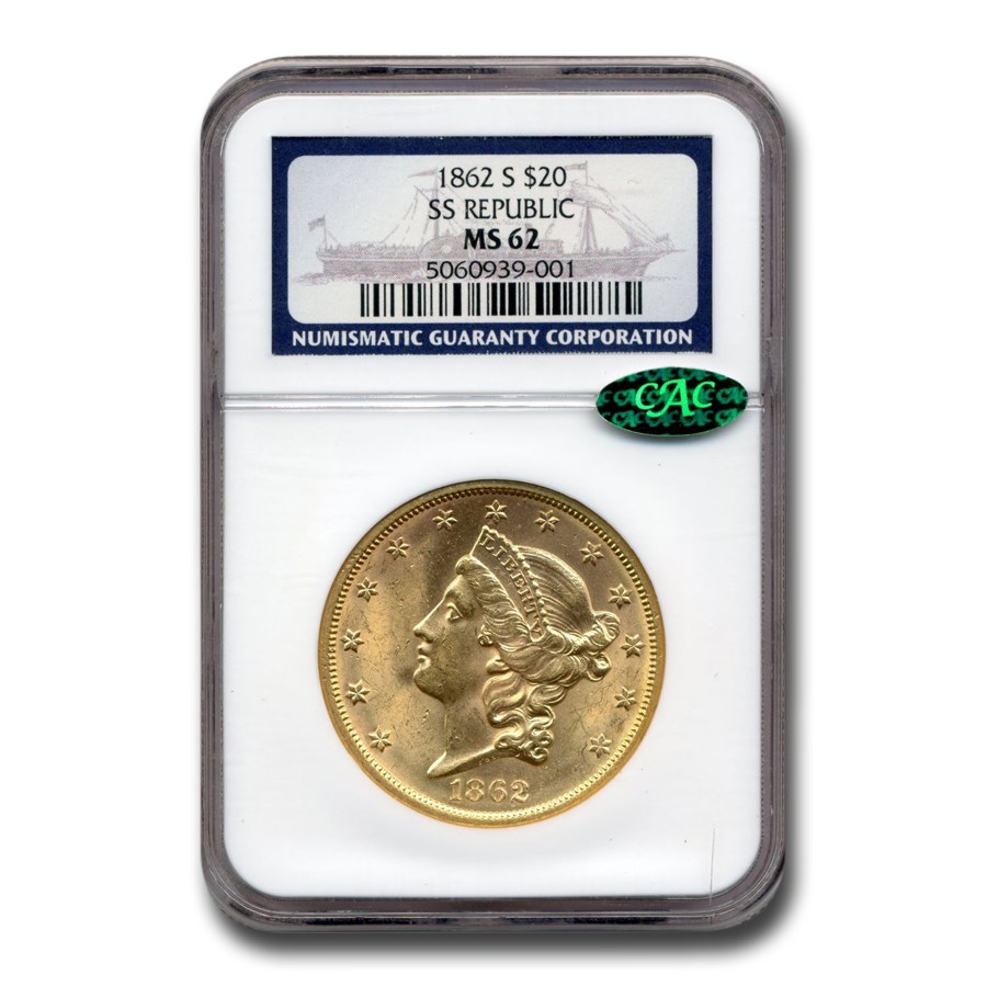 Buy 1862-S $20 Liberty Gold Double Eagle MS-62 NGC CAC (SS Republic) | APMEX