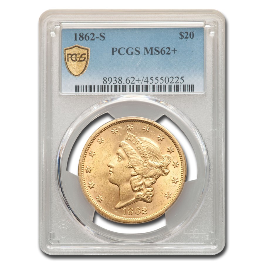 Buy 1862-S $20 Liberty Gold Double Eagle MS-62+ PCGS | APMEX