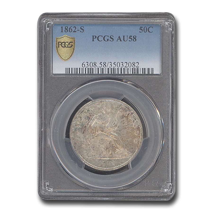 Buy 1862-S Liberty Seated Half Dollar AU-58 PCGS | APMEX