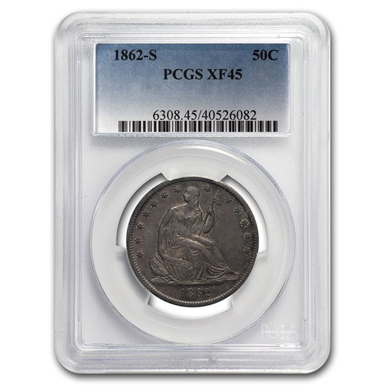 Buy 1862-S Liberty Seated Half Dollar XF-45 PCGS | APMEX