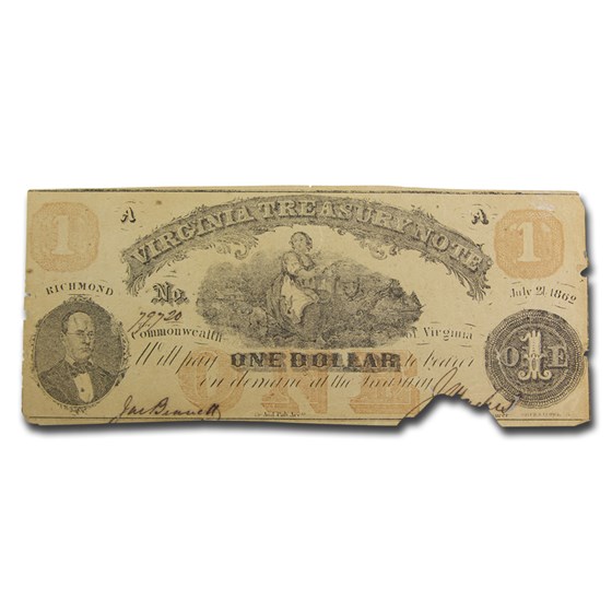 Buy 1862 Virginia Treasury Note $1.00 CR #-18 XF (Details) | APMEX