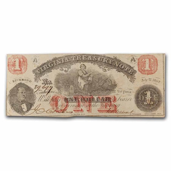 Buy 1862 Virginia Treasury Note $1 Note VF | APMEX