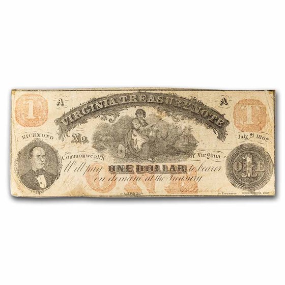 Buy 1862 Virginia Treasury Note $1.00 Note CR #-17 VF+ | APMEX