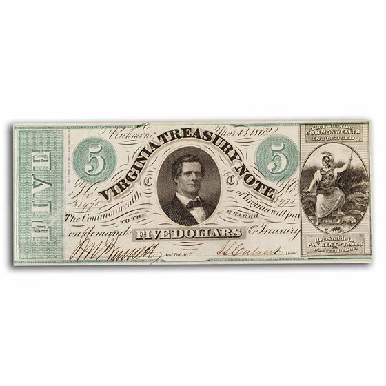 Buy 1862 Virginia Treasury Note $5.00 CR #13 CU | APMEX
