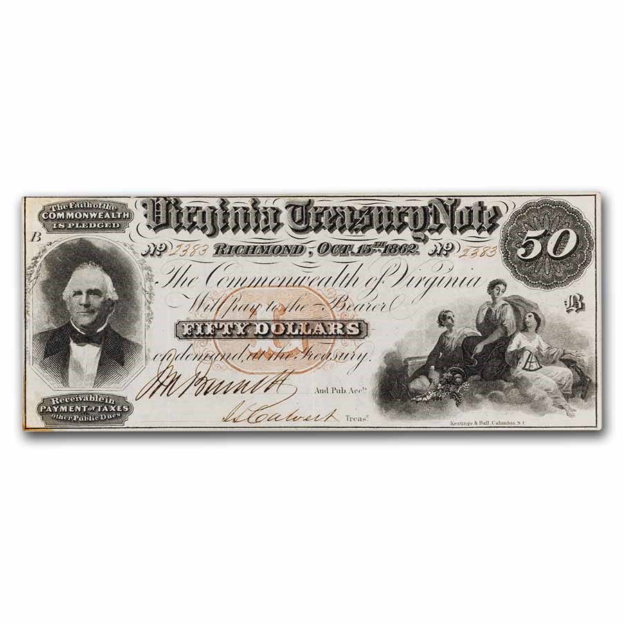 Buy 1862 Virginia Treasury Note $50.00 VF | APMEX