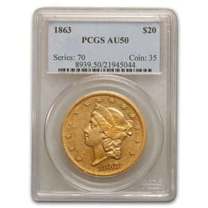 Buy 1863 $20 Liberty Gold Double Eagle AU-50 PCGS | APMEX
