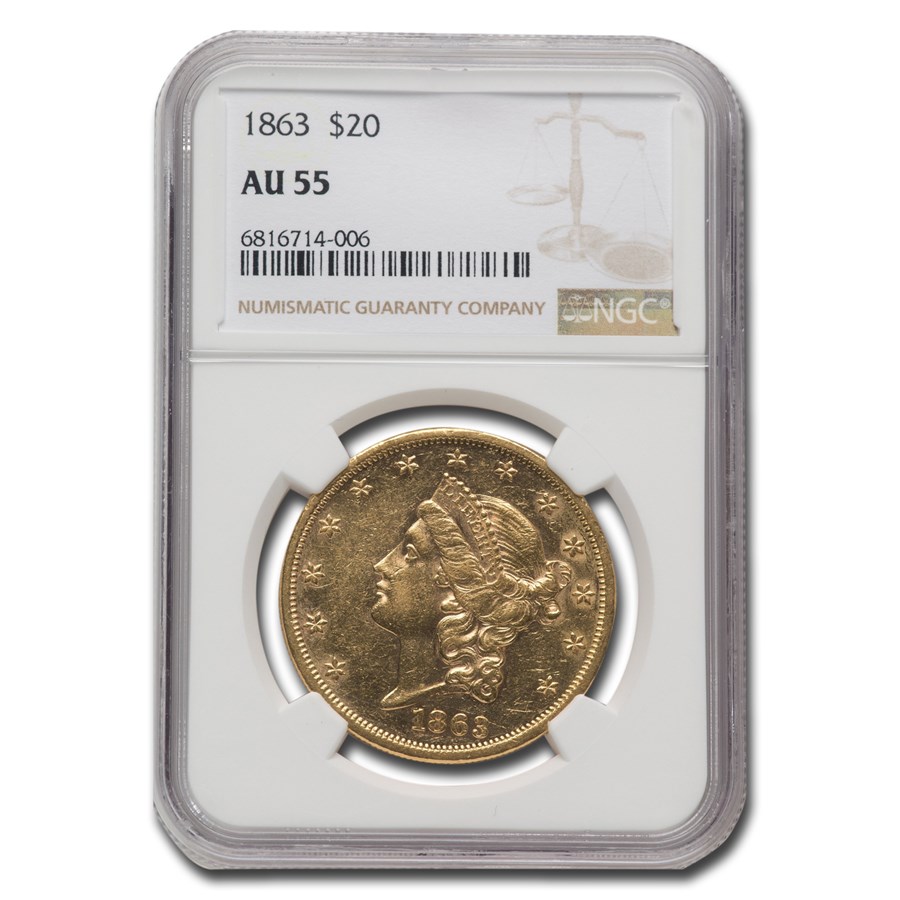 Buy 1863 $20 Liberty Gold Double Eagle AU-55 NGC | APMEX