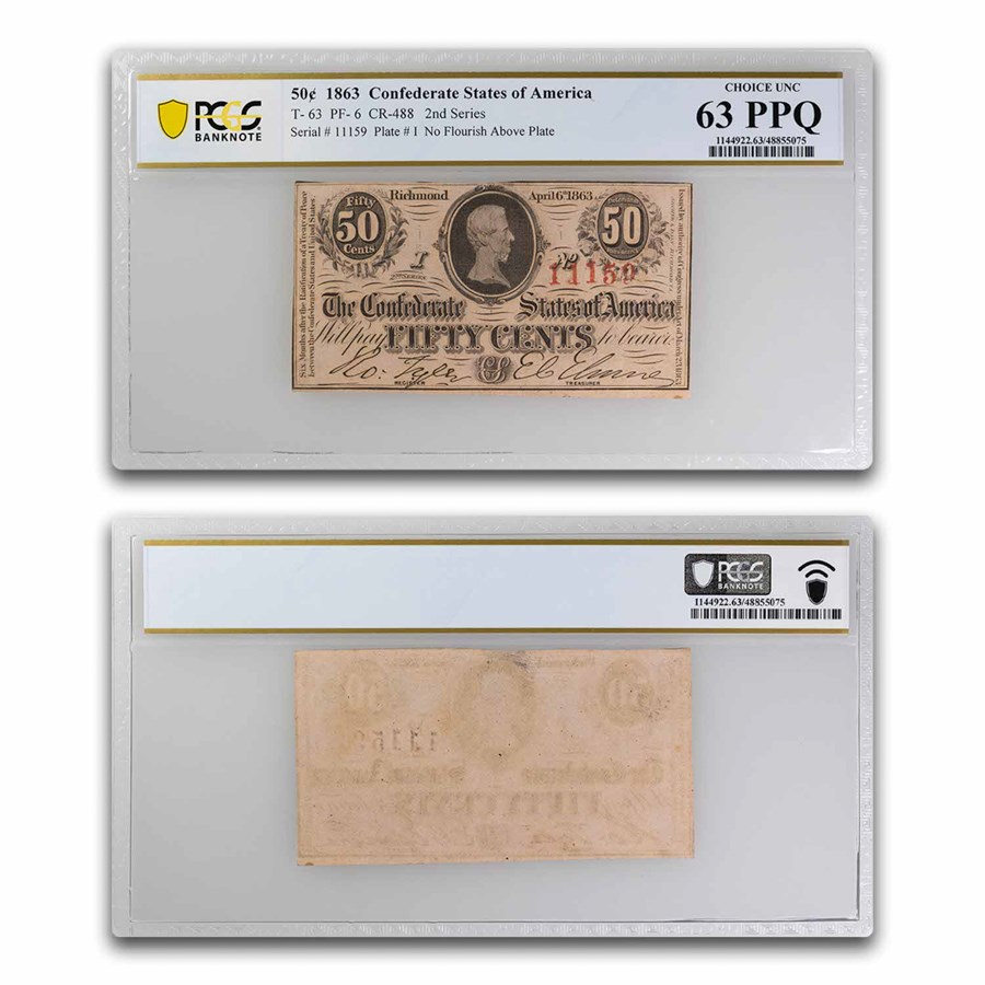 1863 50 Cents (T-63) Jefferson Davis Choice CU-63 PPQ PCGS