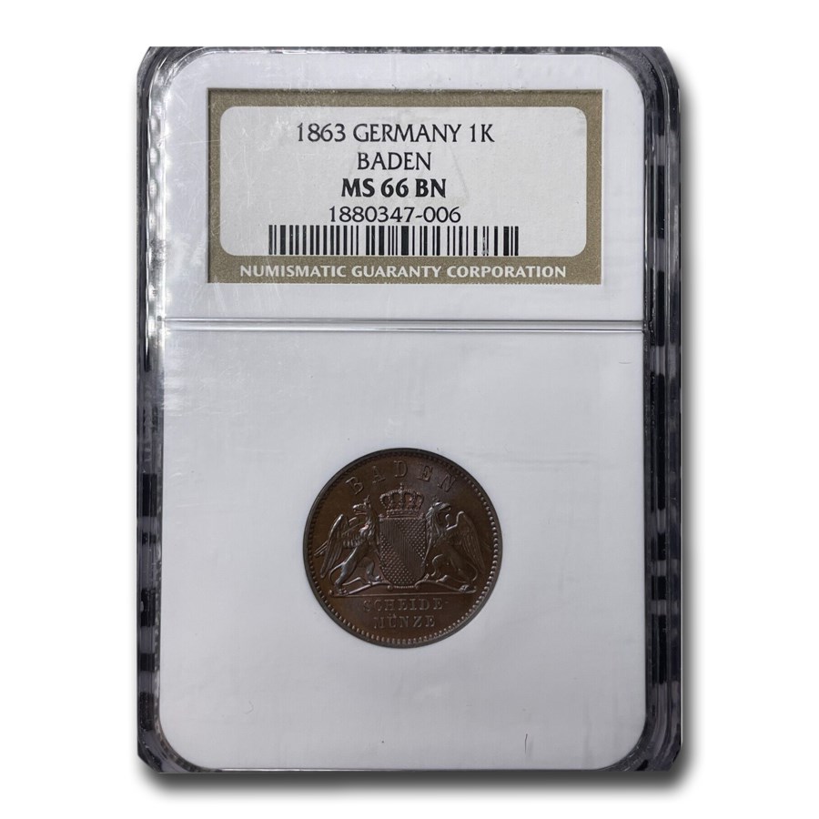 1863 Germany Kreuzer MS-66 NGC (Baden)