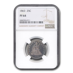 1863 Liberty Seated Quarter PF-64 NGC