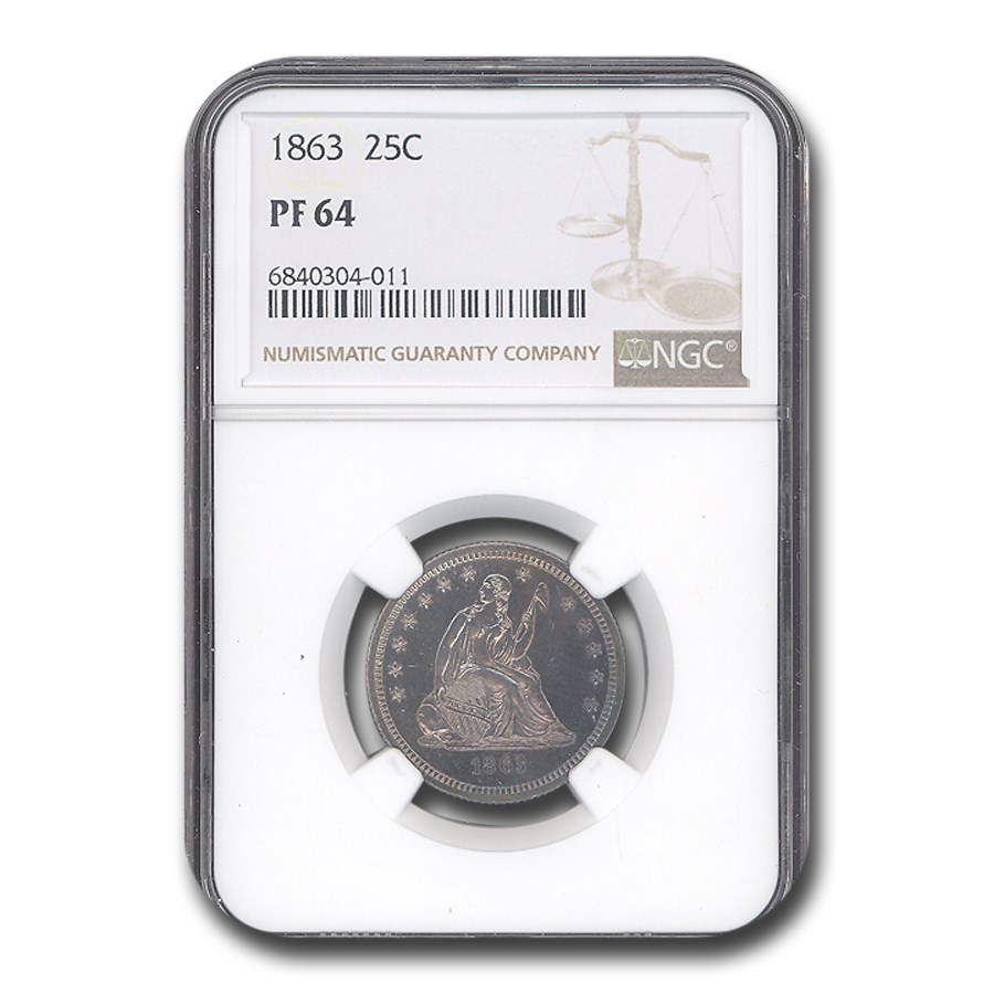 1863 Liberty Seated Quarter PF-64 NGC