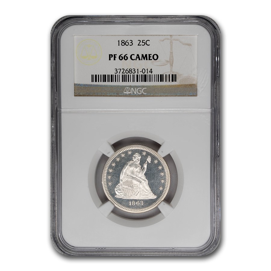 Buy 1863 Liberty Seated Quarter PF-66 Cameo NGC | APMEX