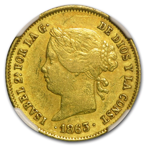 Buy 1863 Philippines Gold 4 Pesos Coin AU-50 NGC | APMEX