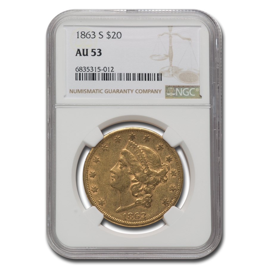 Buy 1863-S $20 Liberty Gold Double Eagle AU-53 NGC | APMEX