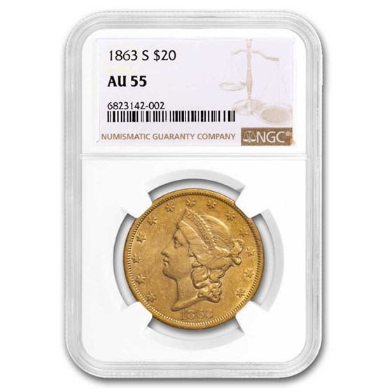 Buy 1863-S $20 Liberty Gold Double Eagle AU-55 NGC | APMEX