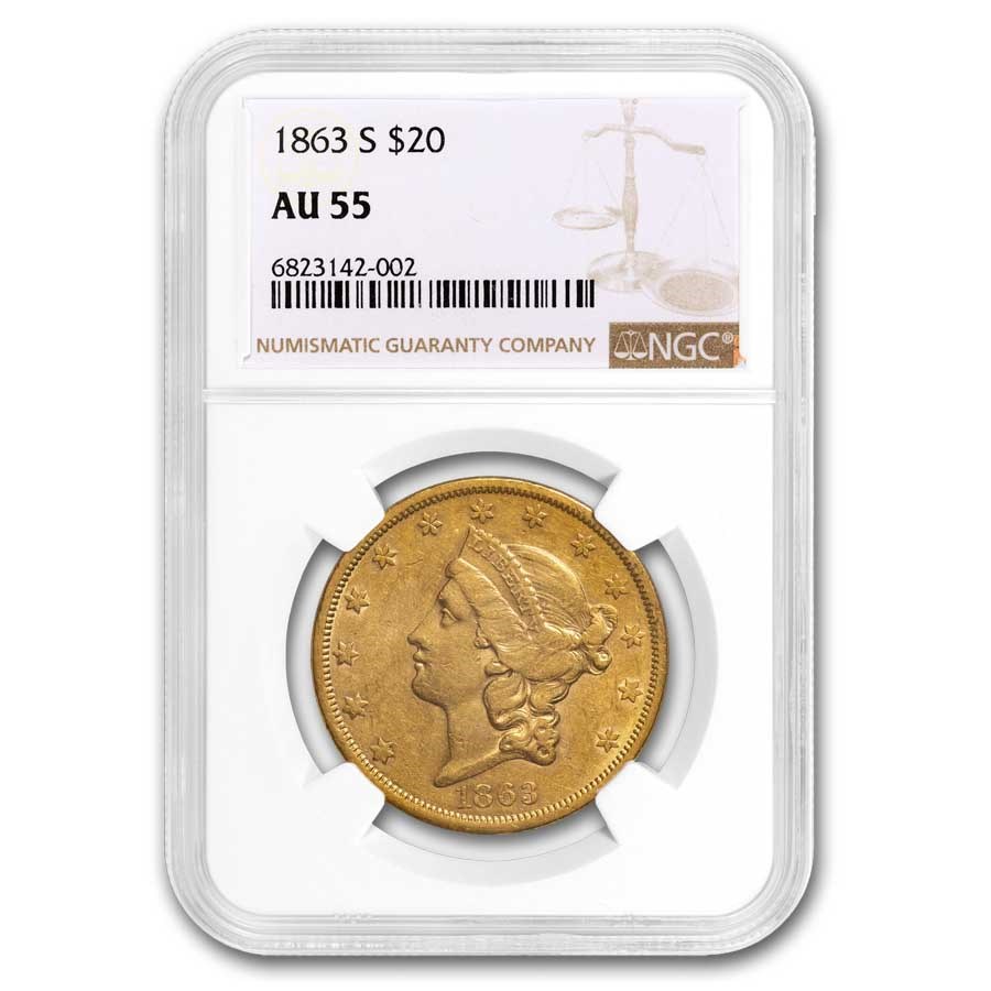 Buy 1863-S $20 Liberty Gold Double Eagle AU-55 NGC | APMEX