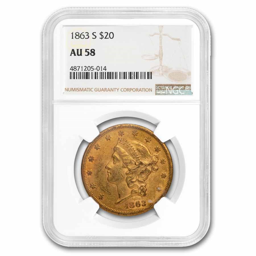 Buy 1863-S $20 Liberty Gold Double Eagle AU-58 NGC | APMEX