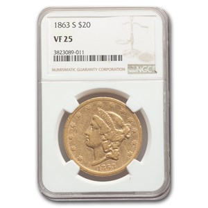 Buy 1863-S $20 Liberty Gold Double Eagle VF-25 NGC | APMEX