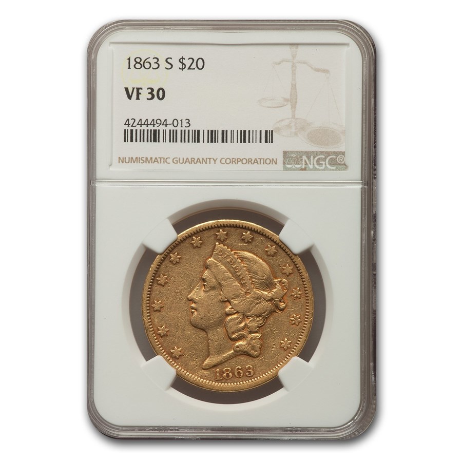 Buy 1863-S $20 Liberty Gold Double Eagle VF-30 NGC | APMEX