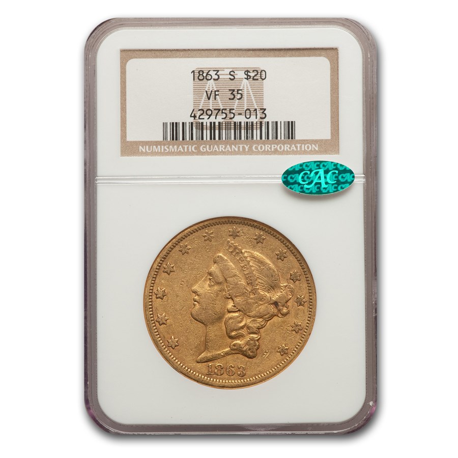 Buy 1863-S $20 Liberty Gold Double Eagle VF-35 NGC CAC | APMEX