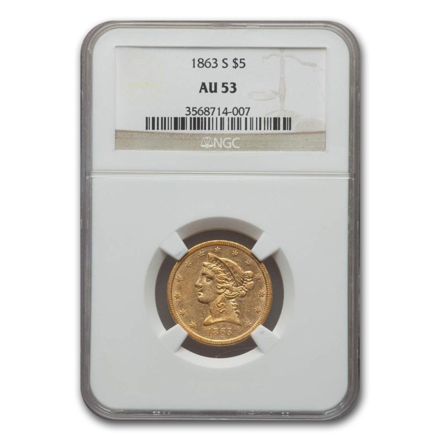 Buy 1863-S $5 Liberty Gold Half Eagle AU-53 NGC | APMEX