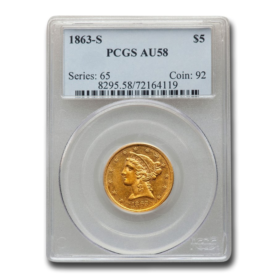 Buy 1863-S $5 Liberty Gold Half Eagle AU-58 PCGS | APMEX