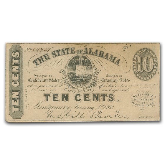 Buy 1863 State of Alabama 10 Cent Note (CR-9) XF | APMEX