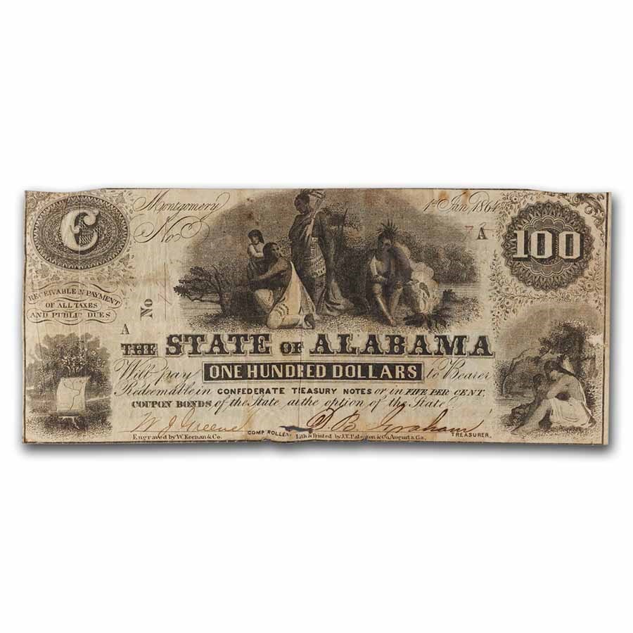 Buy 1864 $100 State of Alabama Montgomery, Alabama Fine (CR#12) | APMEX