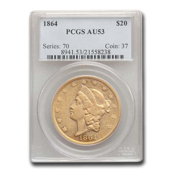 Buy 1864 $20 Liberty Gold Double Eagle AU-53 PCGS | APMEX