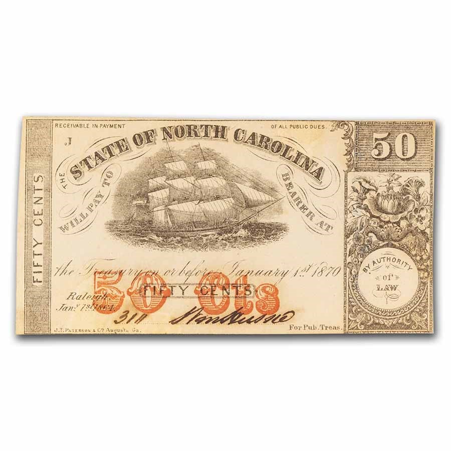 Buy 1864 Bank of the State of North Carolina 50 Cents CR-149 AU | APMEX