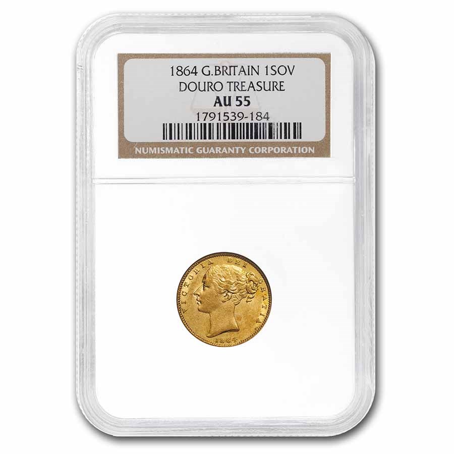 Buy 1864 Great Britain Gold Sovereign AU-55 NGC (RMS Douro Shipwreck) | APMEX