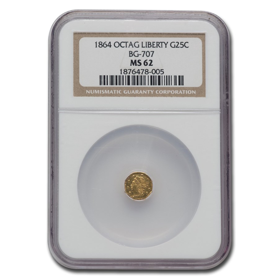 Buy 1864 Liberty Octagonal 25 Cent Gold MS-62 NGC (BG-707) | APMEX