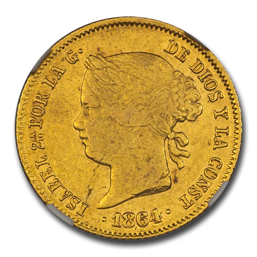 Buy 1864 Philippines Gold 4 Pesos Coin AU-53 NGC | APMEX