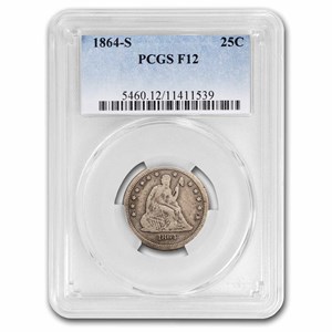 1864-S Liberty Seated Quarter Fine-12 PCGS